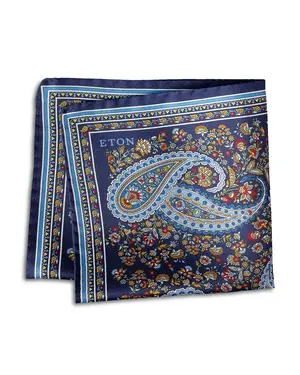 Eton Paisley Silk Twill Pocket Square - Navy