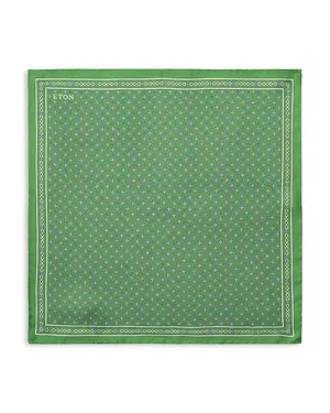 Eton Floral Silk Twill Pocket Square - Medium Green