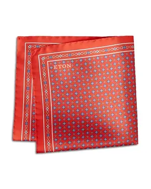 Eton Floral Silk Twill Pocket Square - Medium Orange
