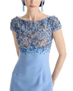 Oscar De La Renta Bitty Hoya Floral Embroidered Gown