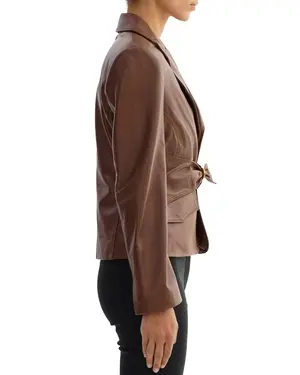 LAMARQUE Belted Leather Blazer - Mid-brown