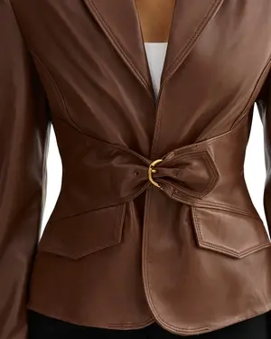 LAMARQUE Belted Leather Blazer - Mid-brown