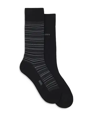 BOSS Stripe Crew Socks, Pack Of 2 - Black