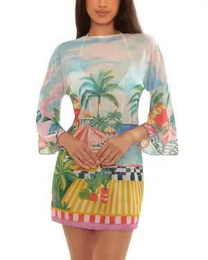 BECCA By Rebecca Virtue Miami Beach Tie Front Mesh Tunic