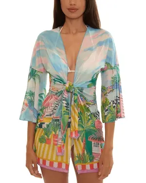 BECCA By Rebecca Virtue Miami Beach Tie Front Mesh Tunic