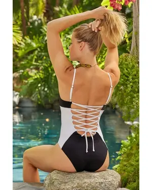 BECCA By Rebecca Virtue Elisabeth Corset Inspired One Piece Swimsuit