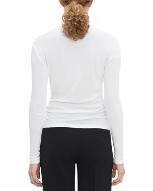 Theory High Neck Gathered Long Sleeve Tee - Ivory