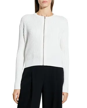 Theory Pointelle Bomber Sweater - White