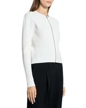 Theory Pointelle Bomber Sweater - White