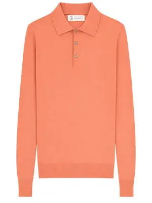 Brunello Cucinelli Cotton Knit Polo Shirt - Orange