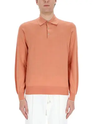 Brunello Cucinelli Cotton Knit Polo Shirt - Orange