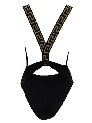 Versace One-piece Swimsuit With Greek Detailing - Black