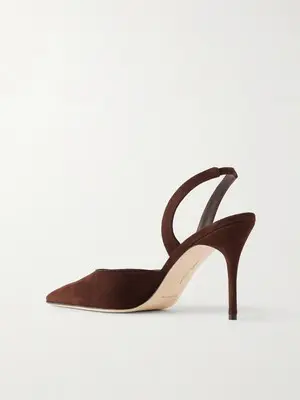 Manolo Blahnik Borelapla 90 Suede Slingback Pumps - Brown