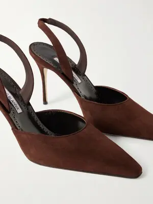 Manolo Blahnik Borelapla 90 Suede Slingback Pumps - Brown