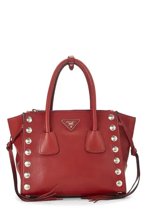 Prada Calfskin Studded Twin Pocket Tote