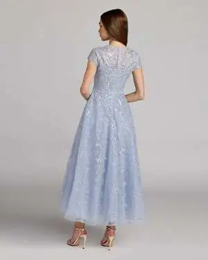 Mac Duggal Embroidered Tulle Midi Dress With Beaded Embellishments