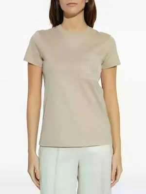 Max Mara Logo Embroidered Pocket T-shirt - Neutrals