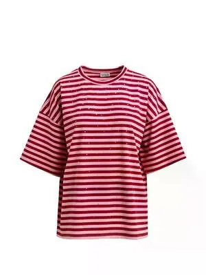 Essentiel Antwerp Striped Rhinestone-embellished T-shirt - Red