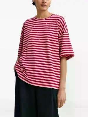 Essentiel Antwerp Striped Rhinestone-embellished T-shirt - Red