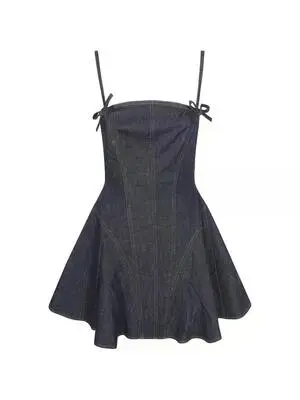 SELF-PORTRAIT Tie-strap Ruffled Playsuit - Blue