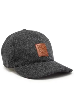 Loewe Anagram Leather And Wool-blend Cap - Grey