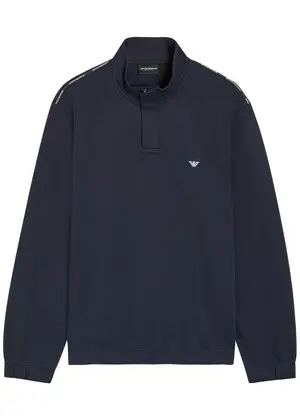Emporio Armani Logo-embroidered Half-zip Cotton-blend Sweatshirt