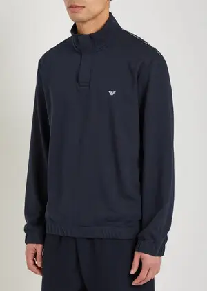 Emporio Armani Logo-embroidered Half-zip Cotton-blend Sweatshirt