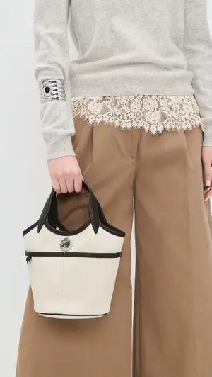 Veronica Beard Canvas Anchor Bucket Bag - Espresso/ecru