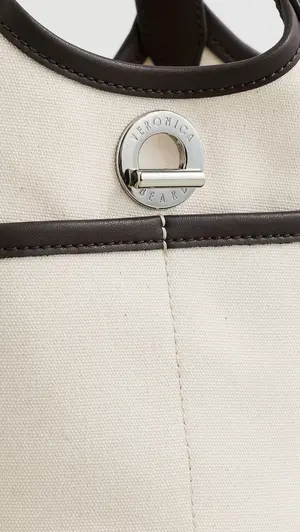 Veronica Beard Canvas Anchor Bucket Bag - Espresso/ecru