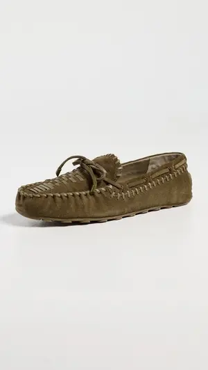 Free People Misty Suede Moccasins - Olive Suede
