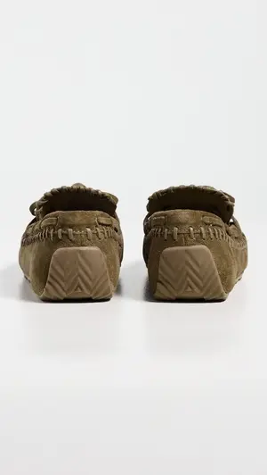 Free People Misty Suede Moccasins - Olive Suede