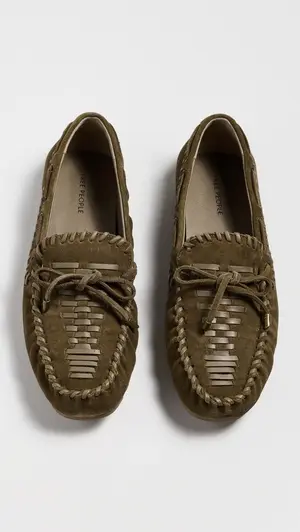Free People Misty Suede Moccasins - Olive Suede