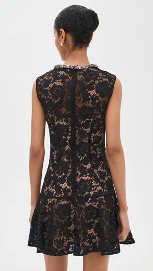 SELF-PORTRAIT Lace Mini Dress With Crystal Accents - Black