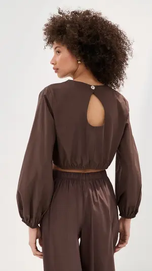 LE BOP Lillian Cropped Blouse - Brown