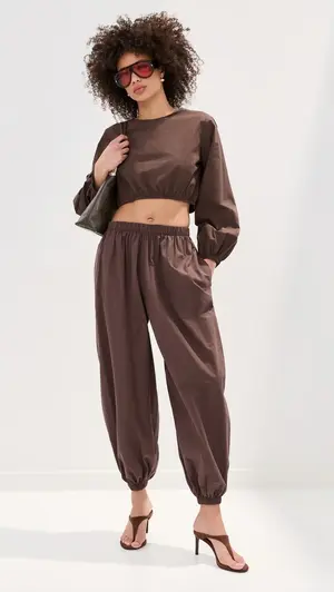 LE BOP Lillian Cropped Blouse - Brown