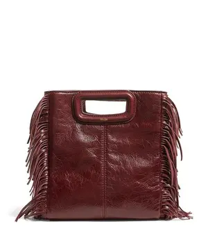 Maje Cracked Leather Fringed M Bag - Red