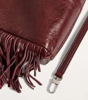 Maje Cracked Leather Fringed M Bag - Red