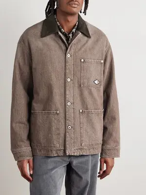 Bottega Veneta Logo-appliquéd Suede-trimmed Denim Jacket - Brown