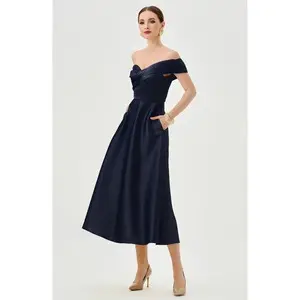 BARIANO Wynter Off Shoulder Midi - Navy