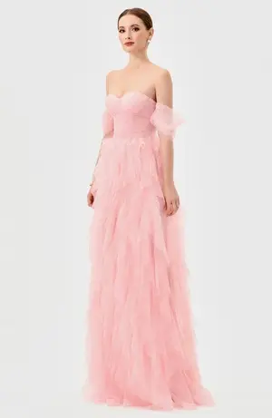 BARIANO Lili Off-shoulder Ruffle Gown