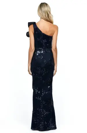 BARIANO Jessie One Shoulder Gown - Navy