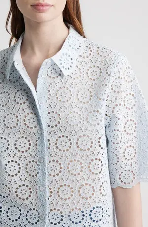 FRAME The Petal Eyelet Crop Shirt - Ice Blue