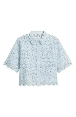FRAME The Petal Eyelet Crop Shirt - Ice Blue