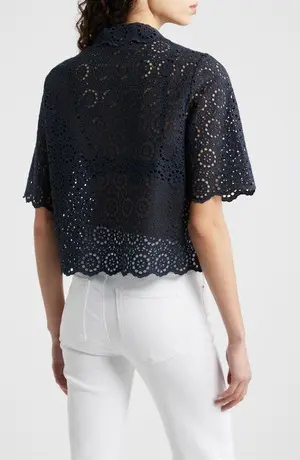 FRAME The Petal Eyelet Crop Shirt - Navy