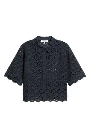FRAME The Petal Eyelet Crop Shirt - Navy