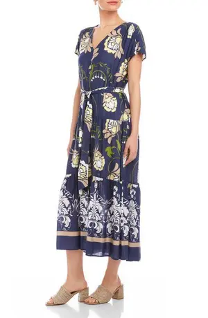 Fifteen Twenty Tiered Tie Waist Midi Dress