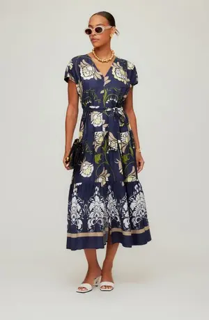 Fifteen Twenty Tiered Tie Waist Midi Dress