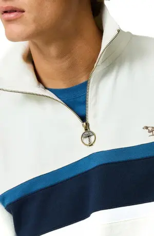 Rodd & Gunn Chesterfield Chest Stripe Quarter Zip Long Sleeve Polo - Bone