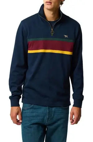 Rodd & Gunn Chesterfield Chest Stripe Quarter Zip Long Sleeve Polo - Eclipse