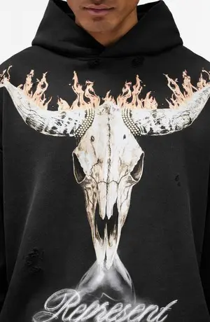 REPRESENT British Cowboys Graphic Cotton Hoodie - Stained Black